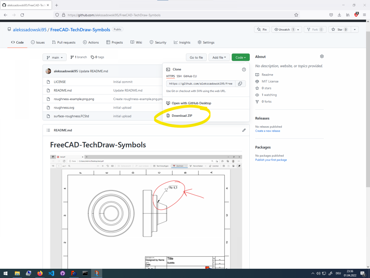 Adding edge annotation symbols in FreeCAD TechDraw – Aleksander Sadowski