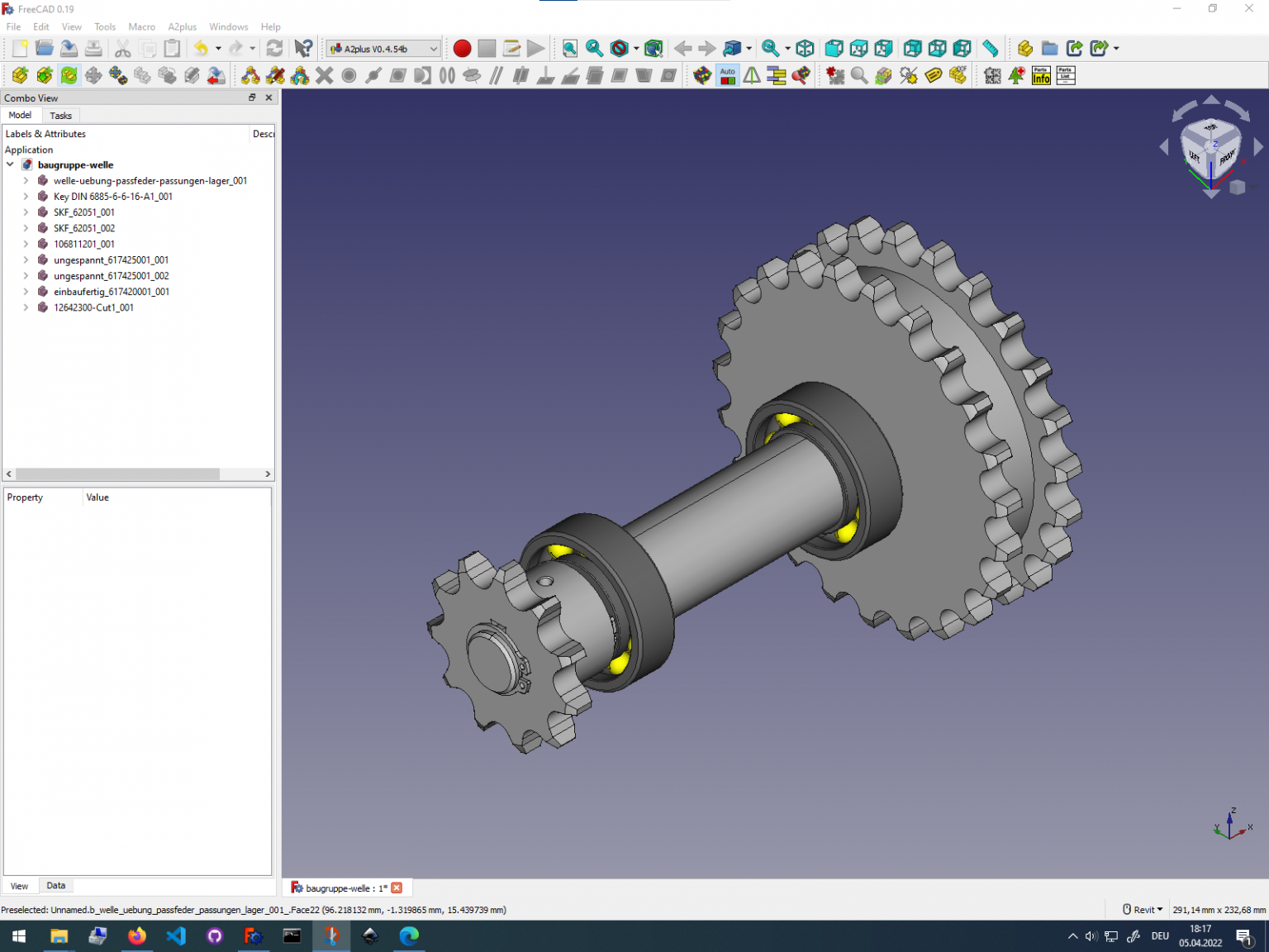 Assembling a shaft with standard components using FreeCAD A2Plus – Aleksander Sadowski